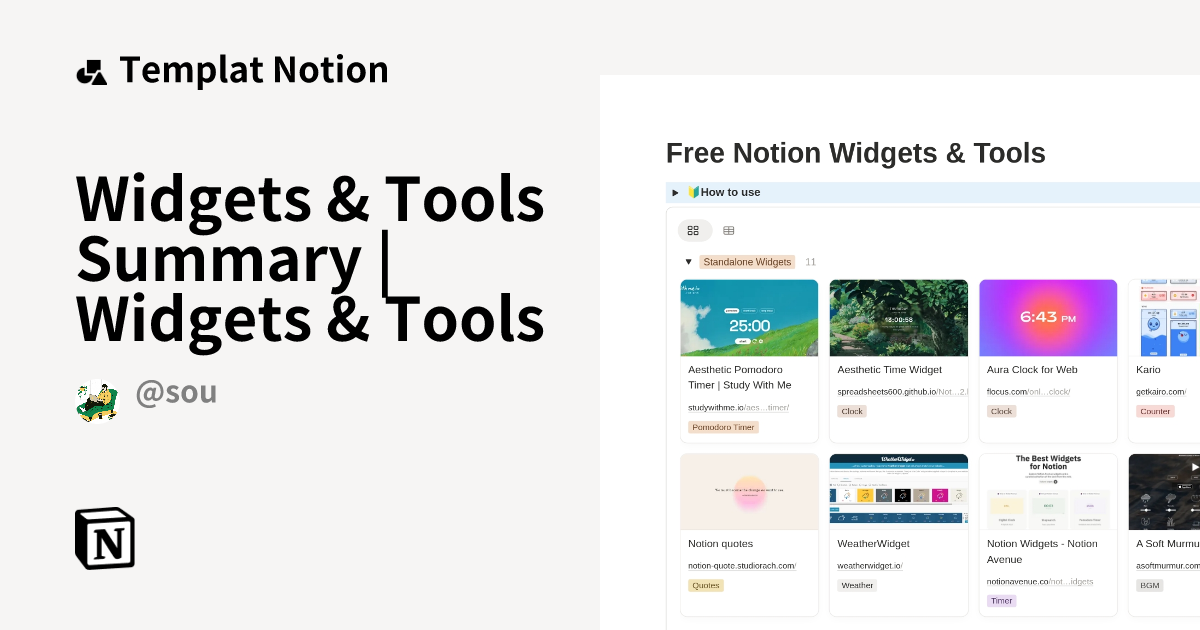 Widgets & Tools Summary | Widgets & Tools Templat oleh SOU | Notion ...