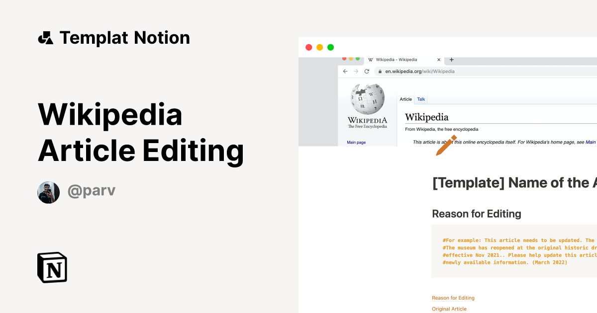 Templat Wikipedia Article Editing | Notion Marketplace