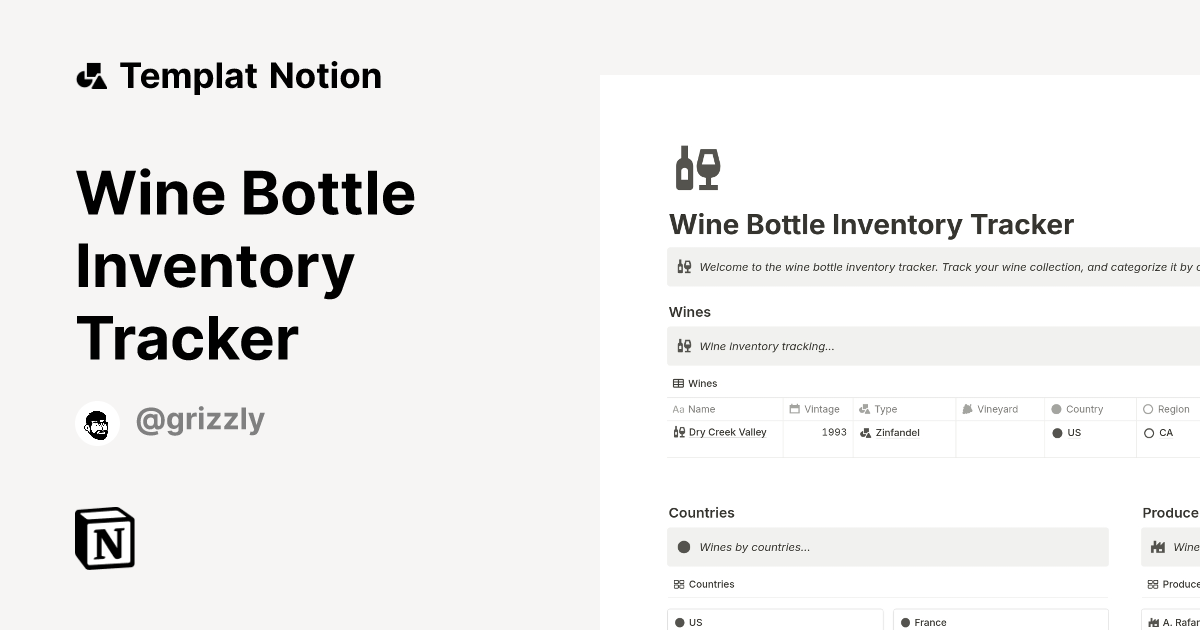 Wine Bottle Inventory Tracker Templat oleh Notion Grizzly | Notion ...