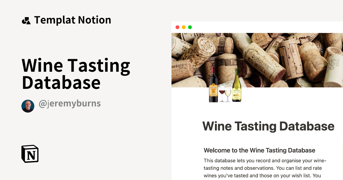Wine Tasting Database Templat oleh Jeremy Burns - Build Your Edge | Notion Marketplace