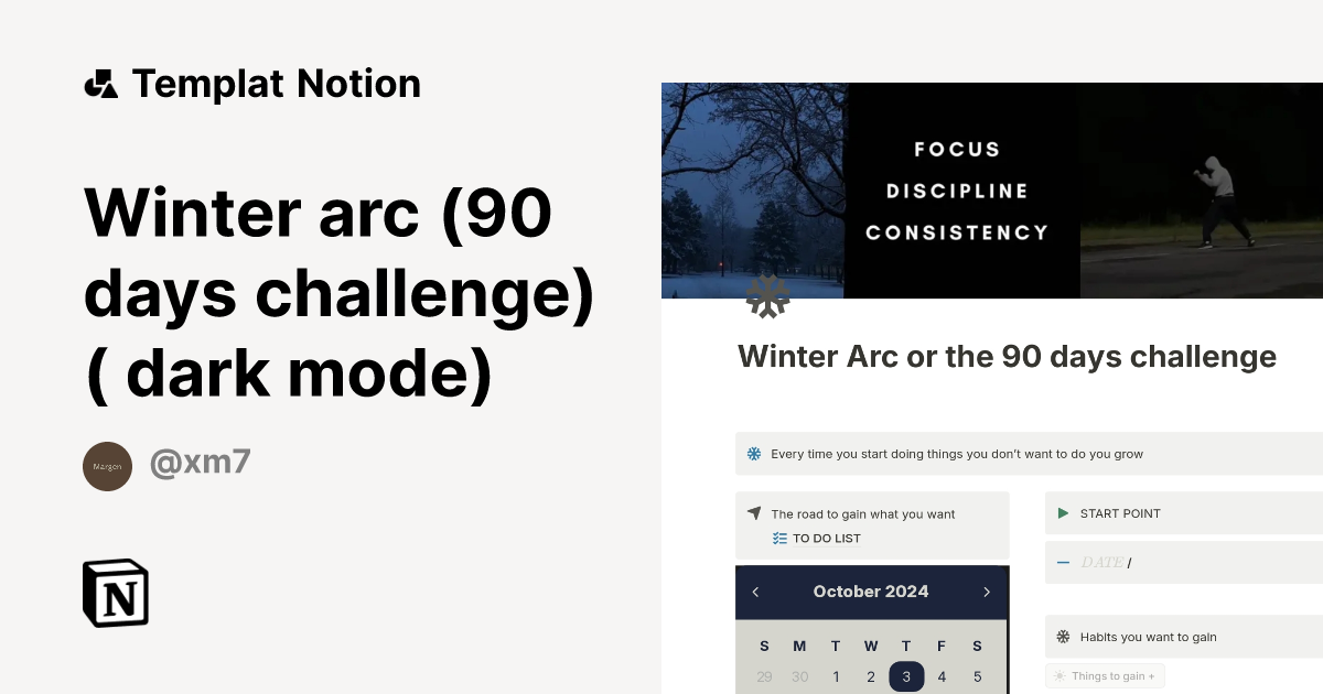 Templat Winter arc (90 days challenge) ( dark mode) | Notion Marketplace