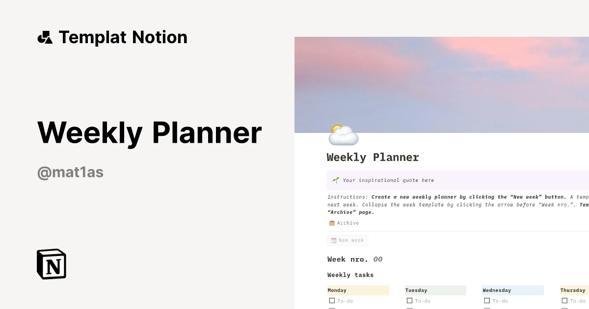 Templat Weekly Planner | Notion Marketplace