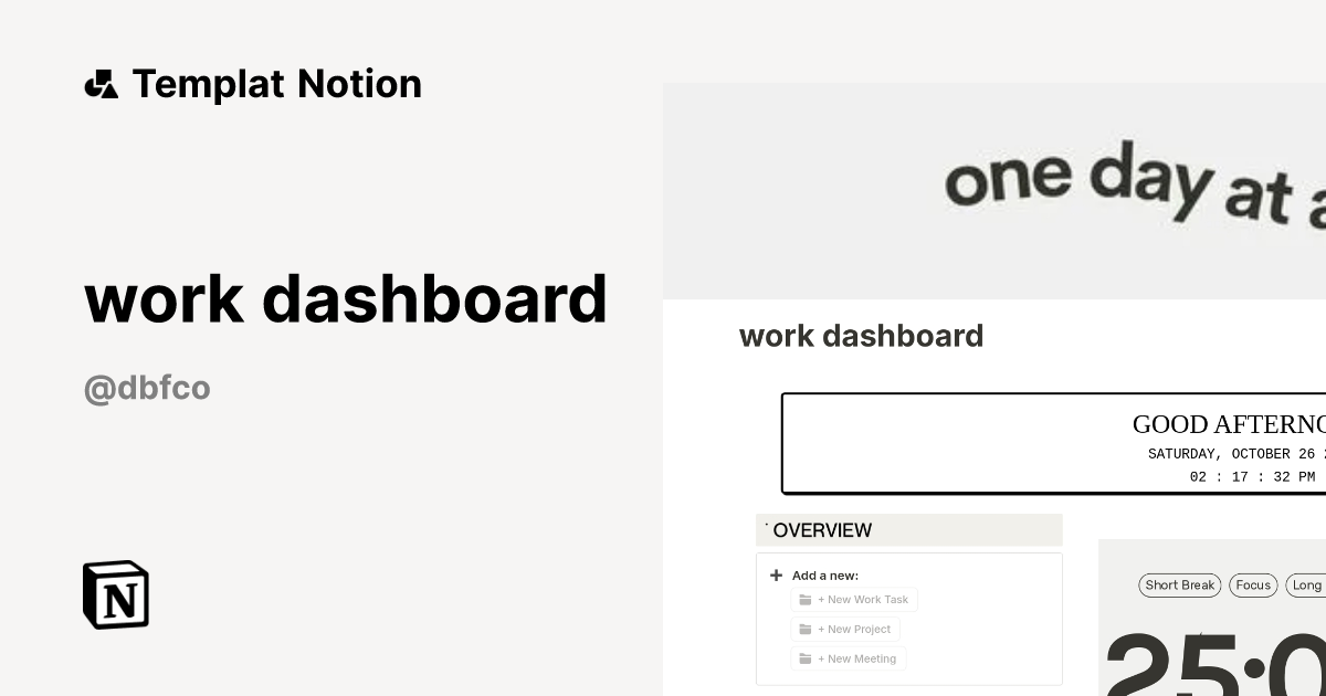 work dashboard Templat oleh DBF Co. | Notion Marketplace