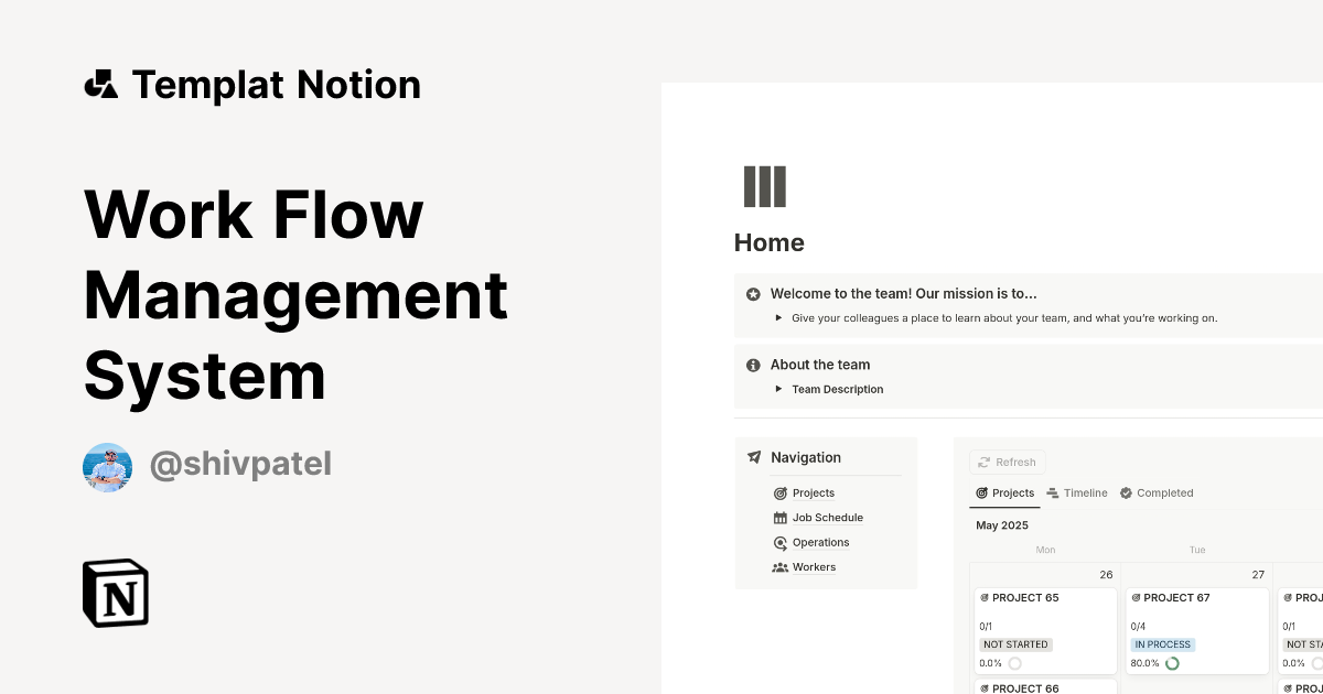 Work Flow Management System Templat oleh Shiv Patel | Notion Marketplace