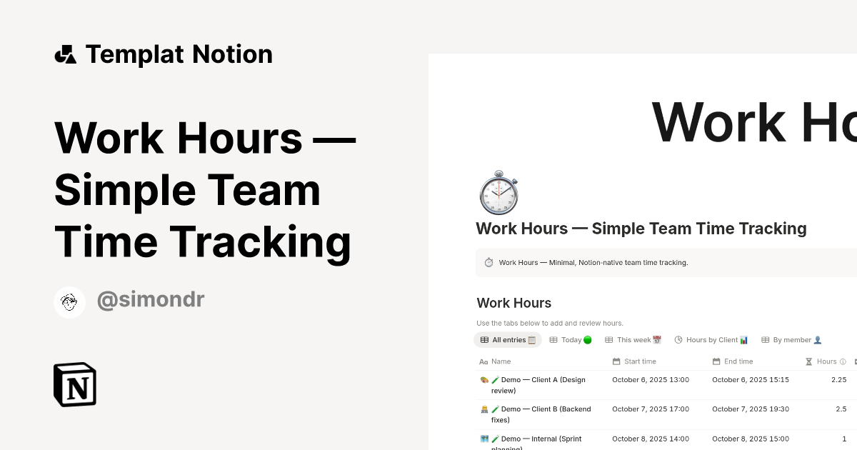Templat Work Hours — Simple Team Time Tracking | Notion Marketplace