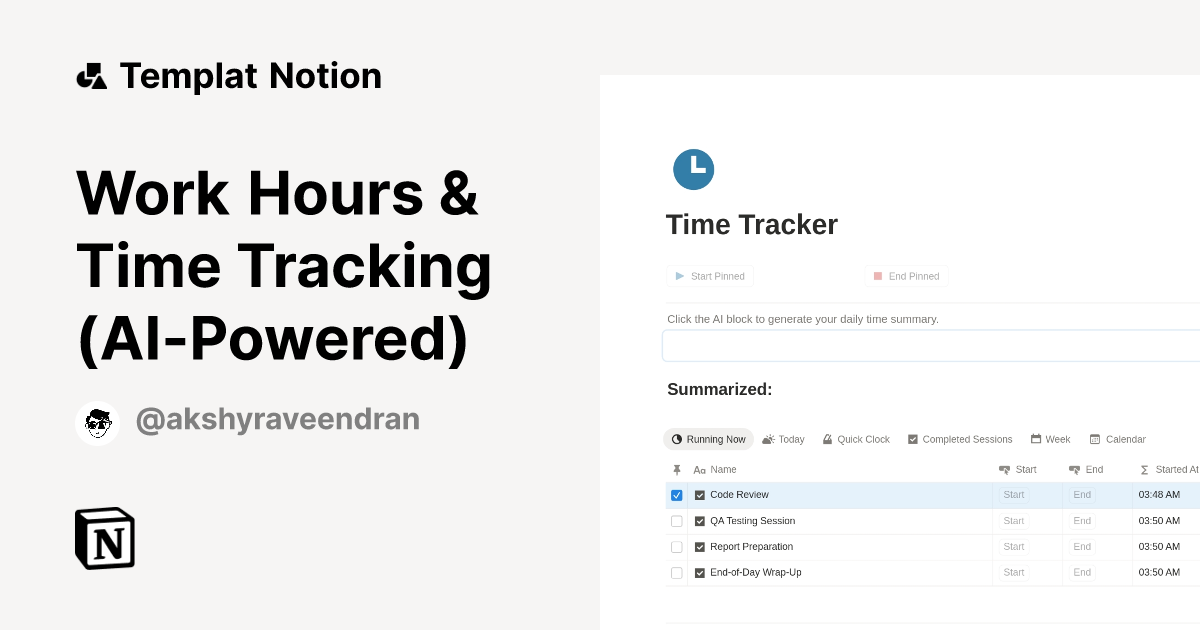 Work Hours & Time Tracking (AI-Powered) Templat oleh Akshay Raveendran ...