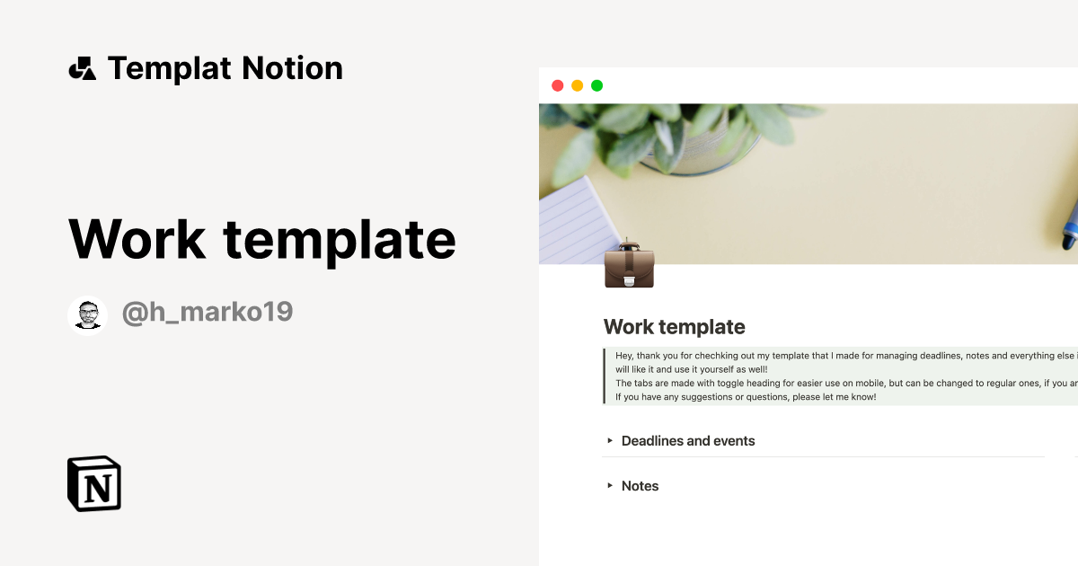 Work template Templat oleh Márkó Horváth | Notion Marketplace