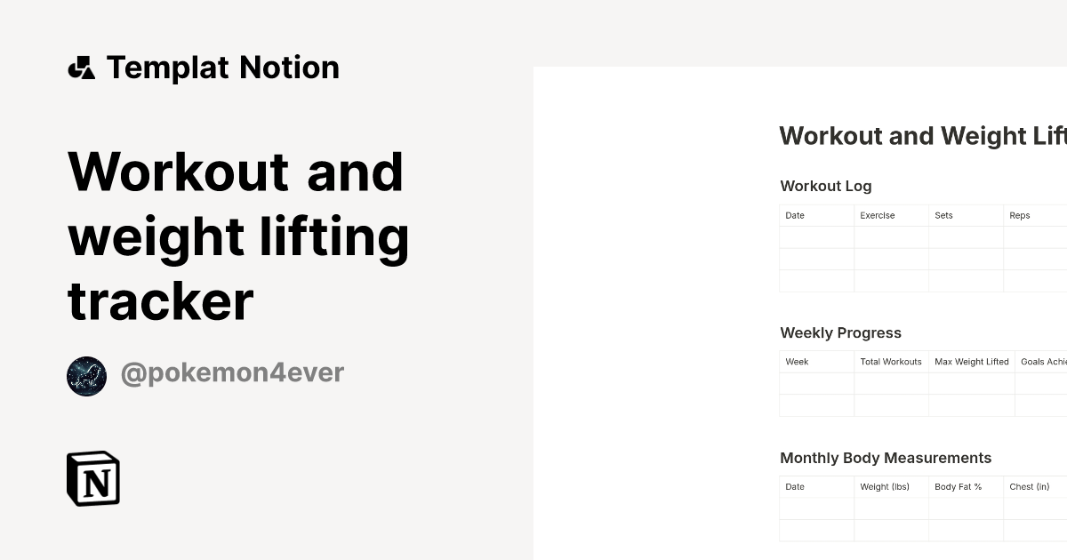 Templat Workout and weight lifting tracker | Notion Marketplace