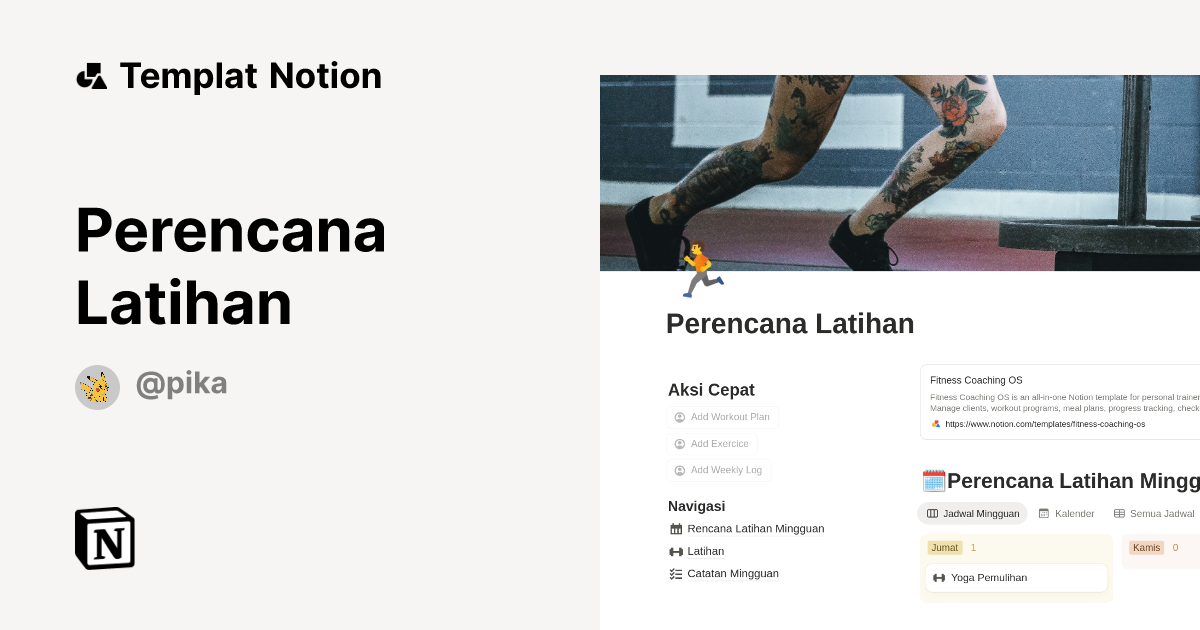 Workout Planner Templat oleh Pika | Notion Marketplace