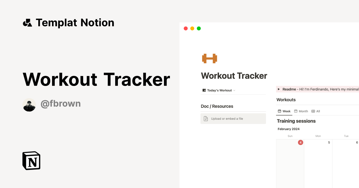 Workout Tracker Templat oleh Fbrown | Notion Marketplace