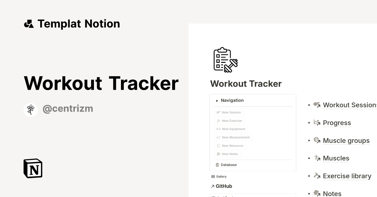 Workout Tracker Templat oleh centrizm | Notion Marketplace
