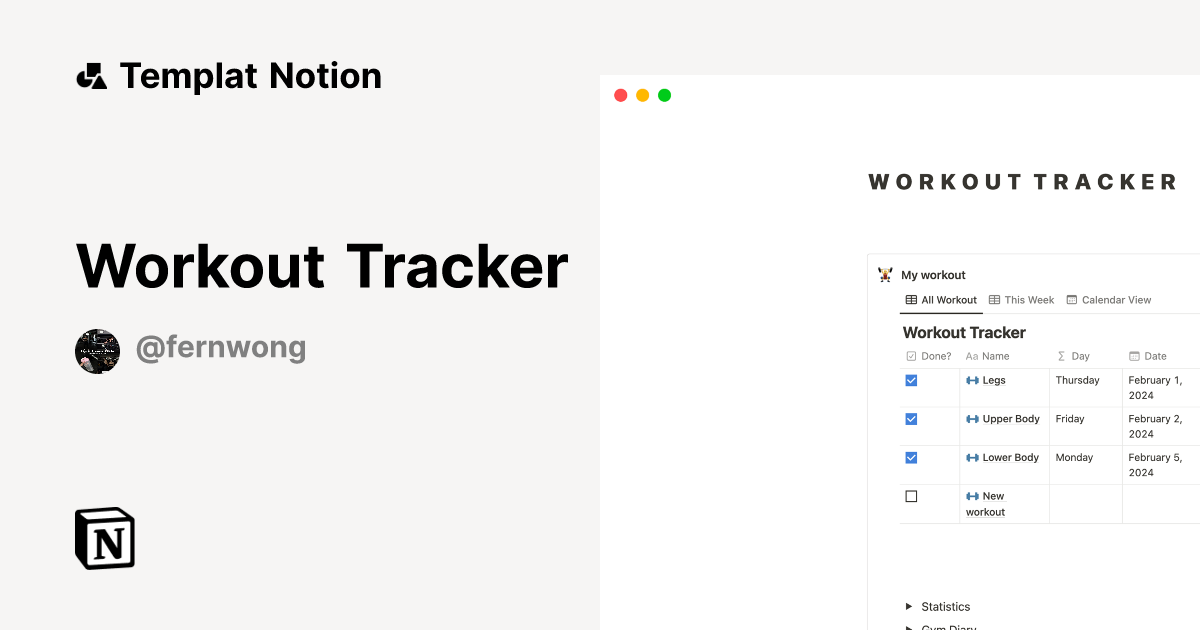 Templat Workout Tracker | Notion Marketplace