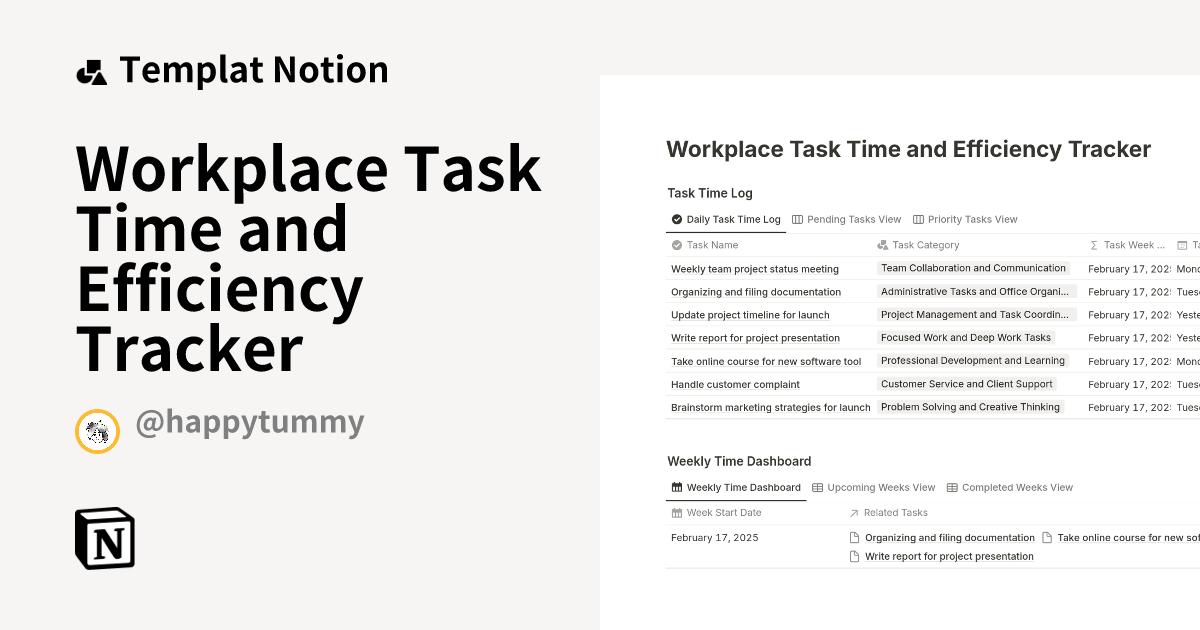 Workplace Task Time and Efficiency Tracker Templat oleh happytummy ...
