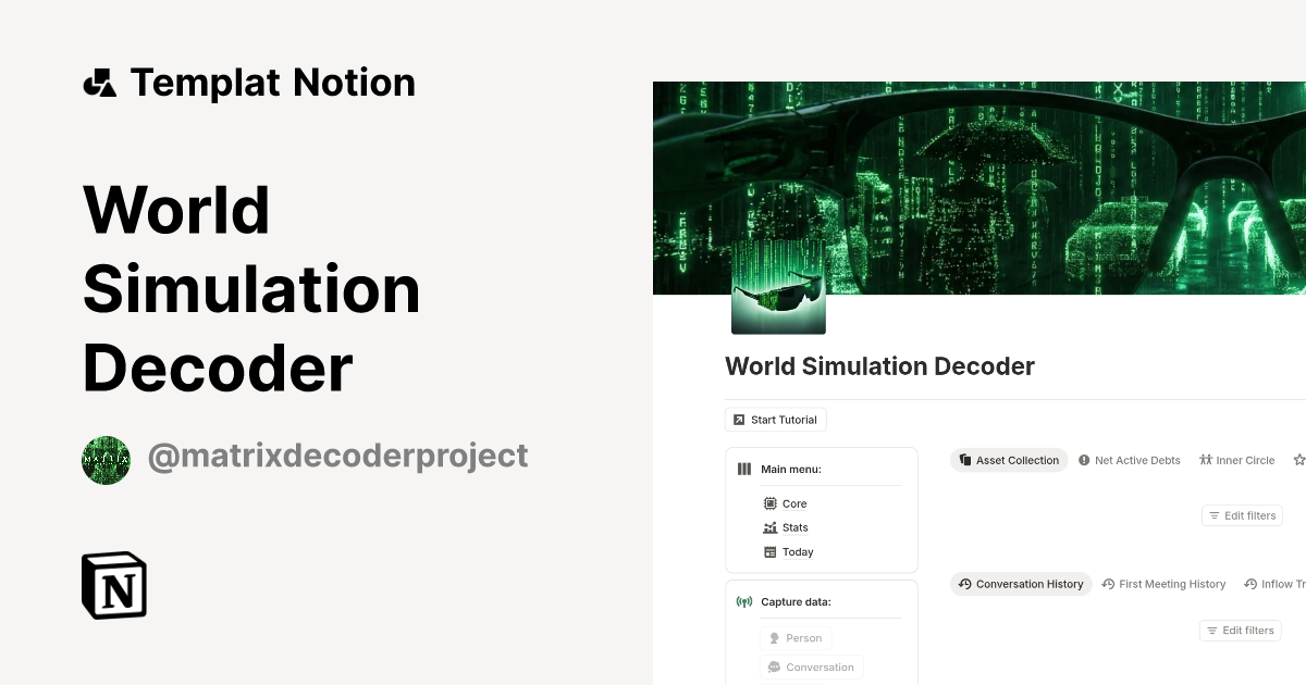 World Simulation Decoder Templat oleh Matrix Decoder Project | Notion Marketplace