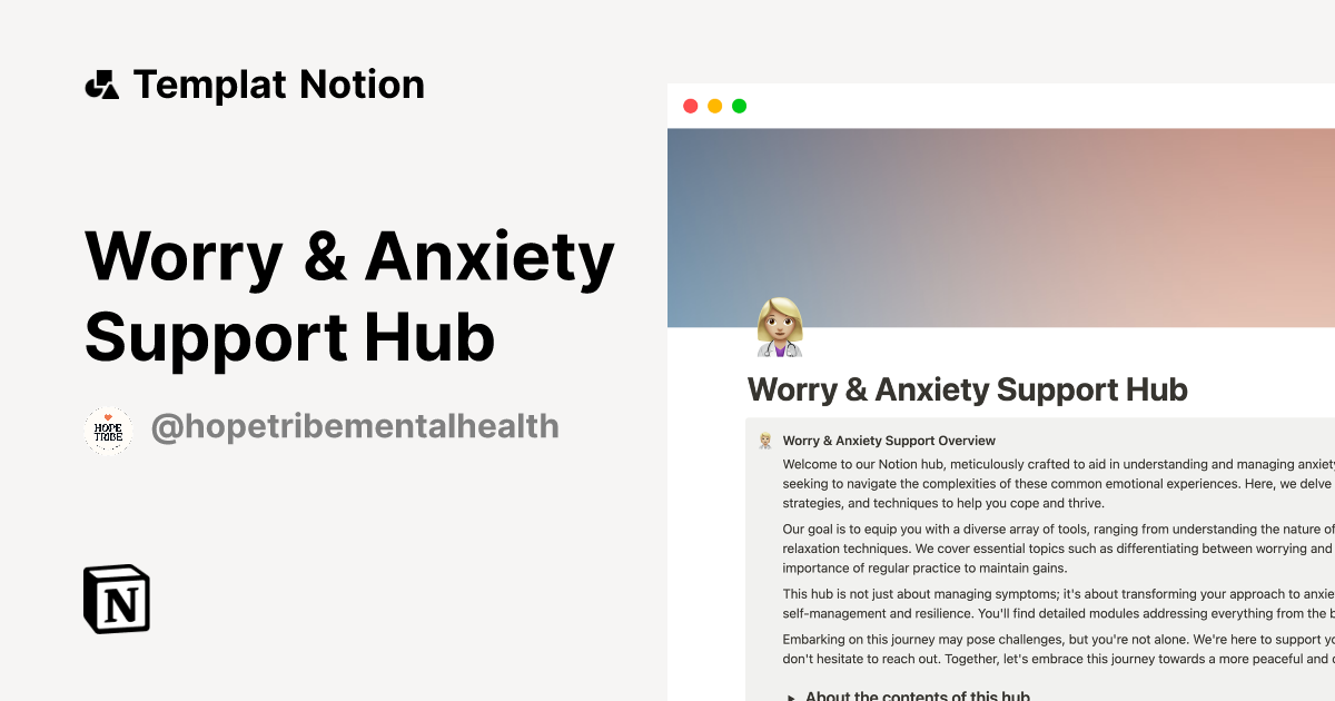 Templat Worry & Anxiety Support Hub | Notion Marketplace