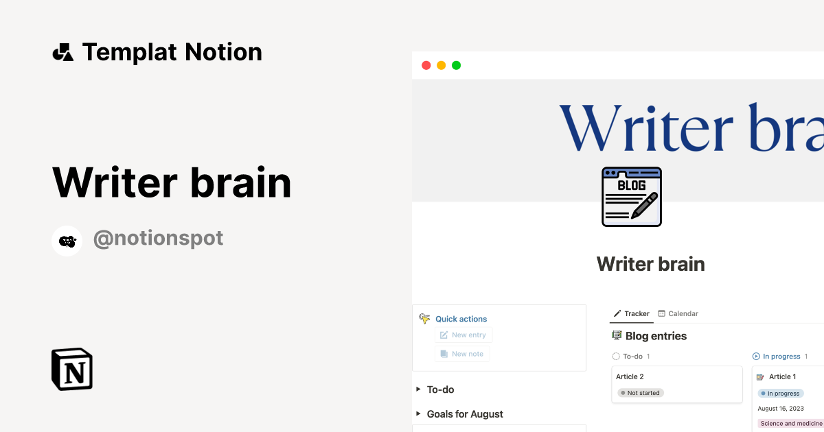 Writer brain Templat oleh NotionSpot | Notion Marketplace