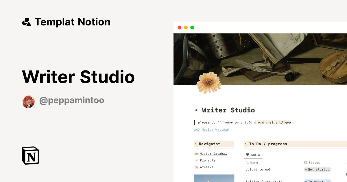 Writer Studio Templat oleh Affi | Notion Marketplace