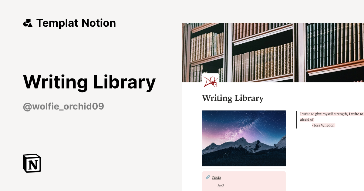 Writing Library Templat oleh Wolfie | Notion Marketplace