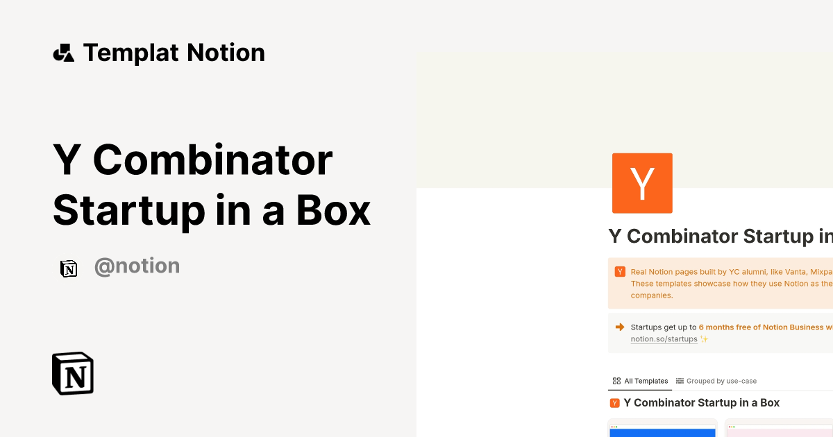 Y Combinator Startup in a Box Templat oleh Notion | Notion Marketplace