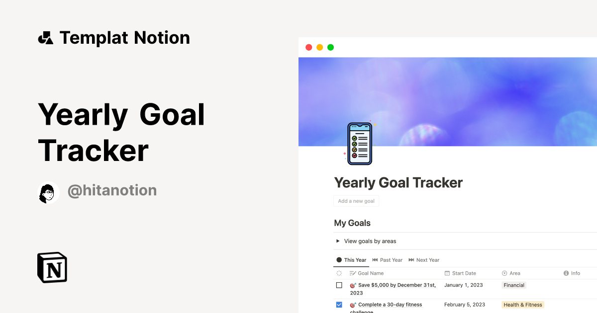 Templat Yearly Goal Tracker | Notion Marketplace