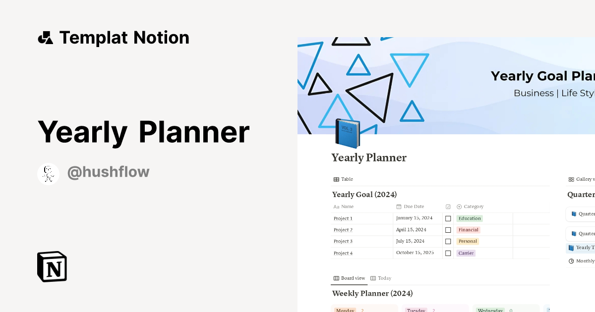 Yearly Planner Templat oleh Hush.Flow | Notion Marketplace