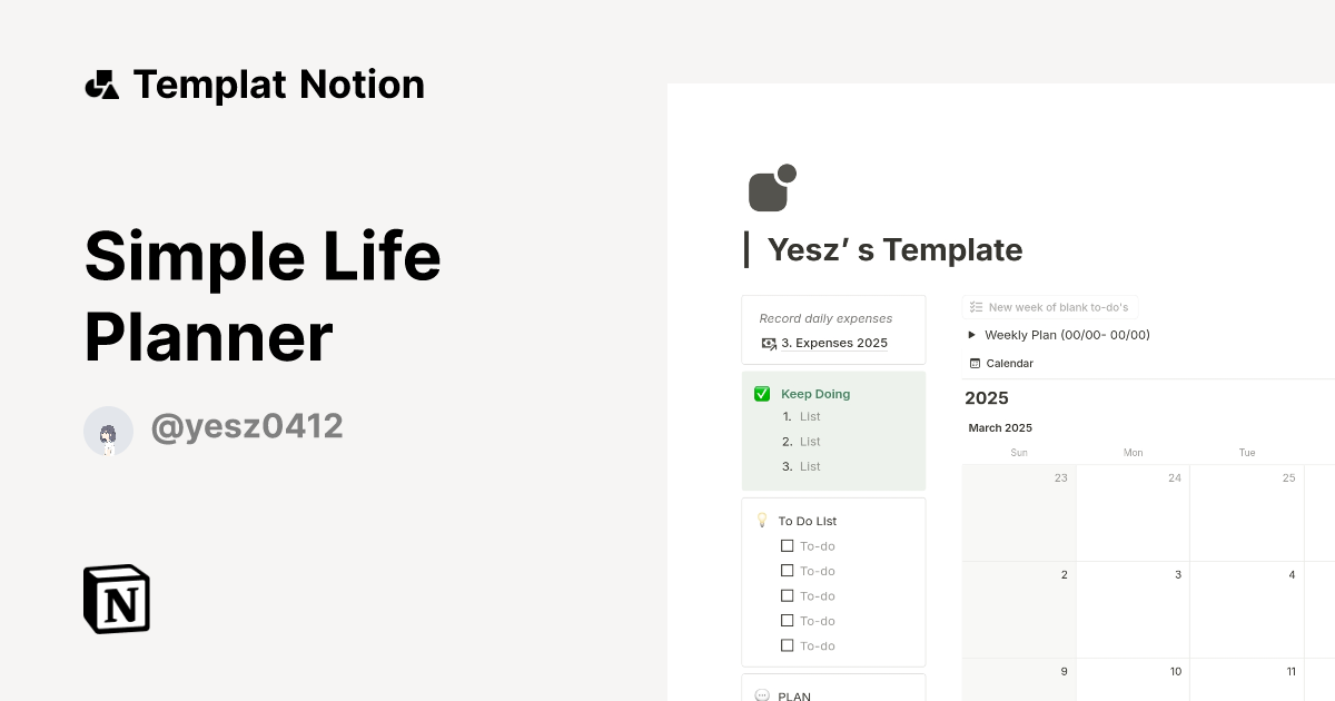 Templat Simple Life Planner | Notion Marketplace
