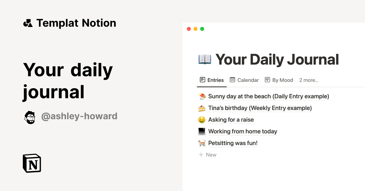 Your daily journal Templat oleh Ashley Howard | Notion Marketplace