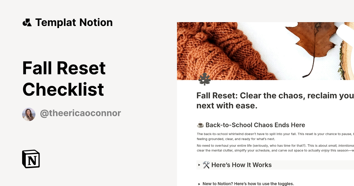 Templat Fall Reset Checklist | Notion Marketplace
