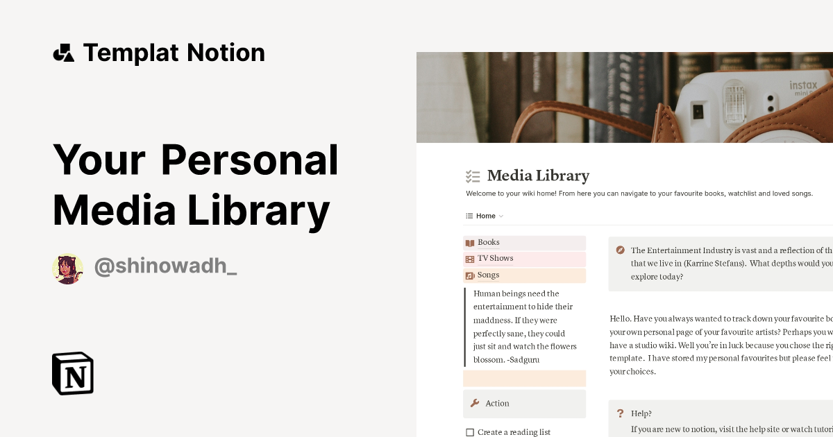 Your Personal Media Library Templat oleh Shinowadh | Notion Marketplace