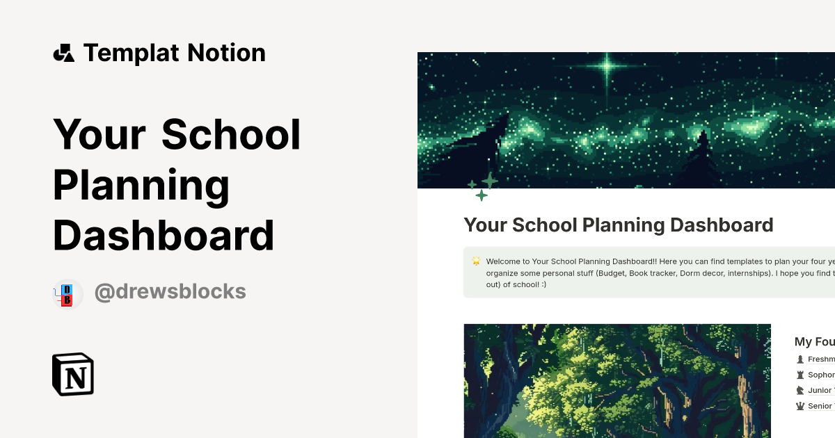 Your School Planning Dashboard Templat oleh Drew's Blocks | Notion Marketplace