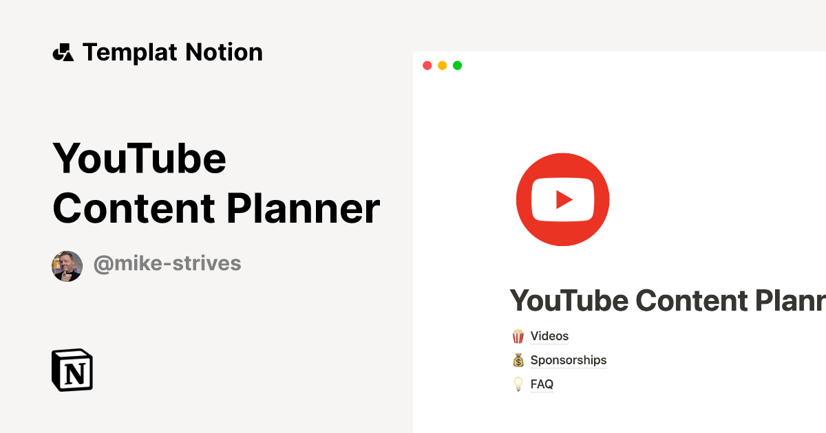 YouTube Content Planner Templat oleh Mike Strives | Notion Marketplace