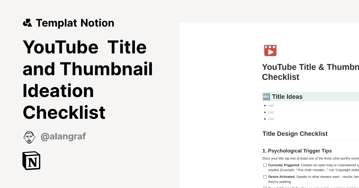 YouTube Title and Thumbnail Ideation Checklist Templat oleh Alan Graf ...