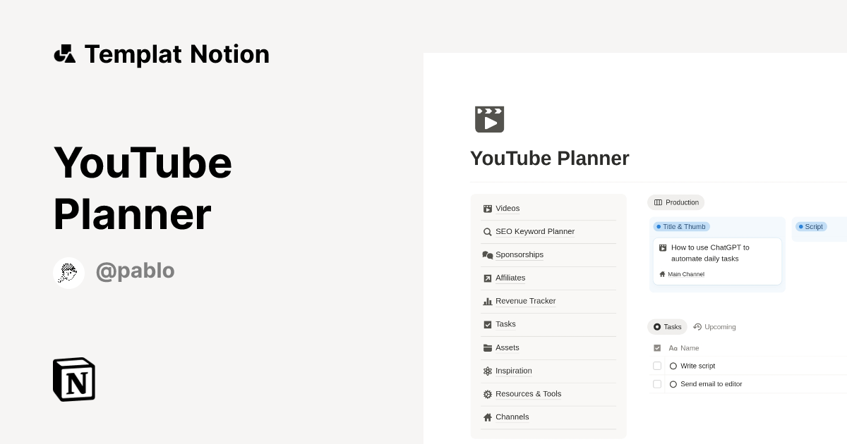 YouTube Planner Templat oleh Pablo | Notion Marketplace