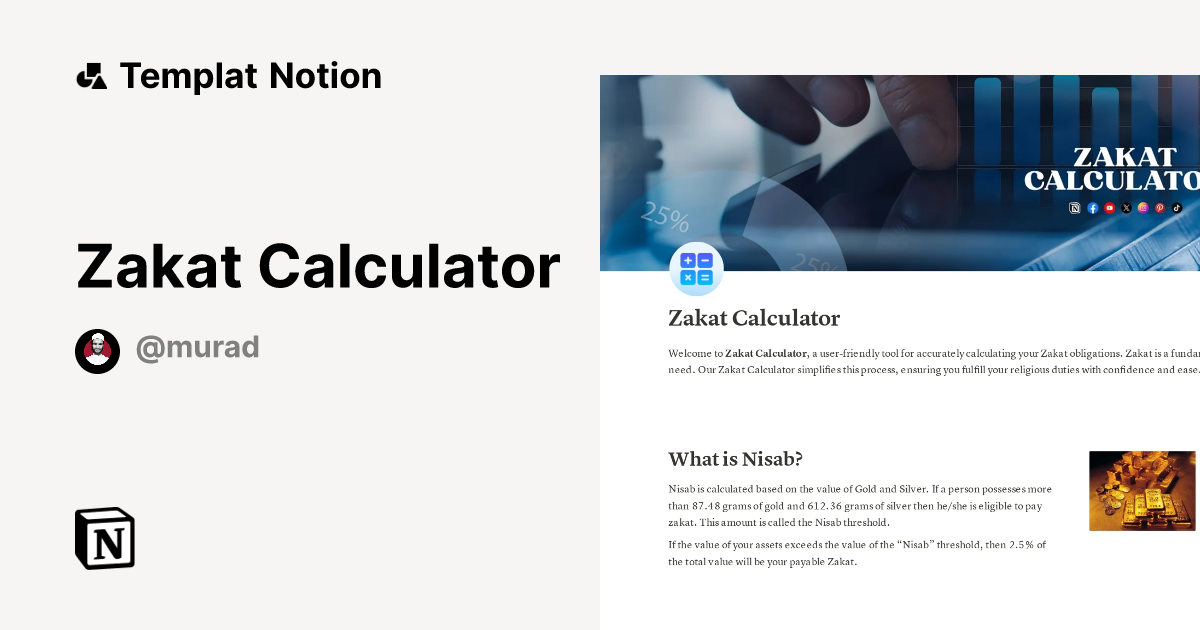 Zakat Calculator Templat oleh Murad | Notion Marketplace
