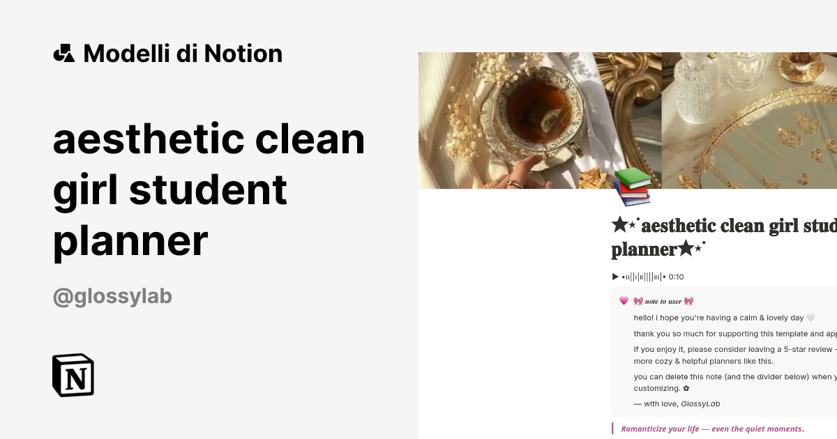 Modello aesthetic clean girl student planner | Marketplace Notion