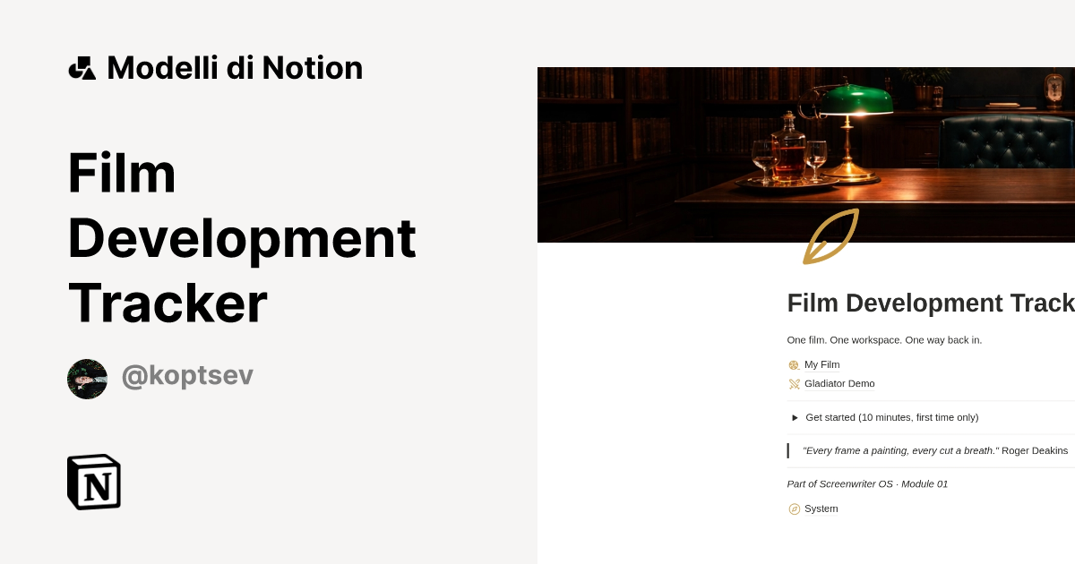 Modello Film Development Tracker | Marketplace Notion