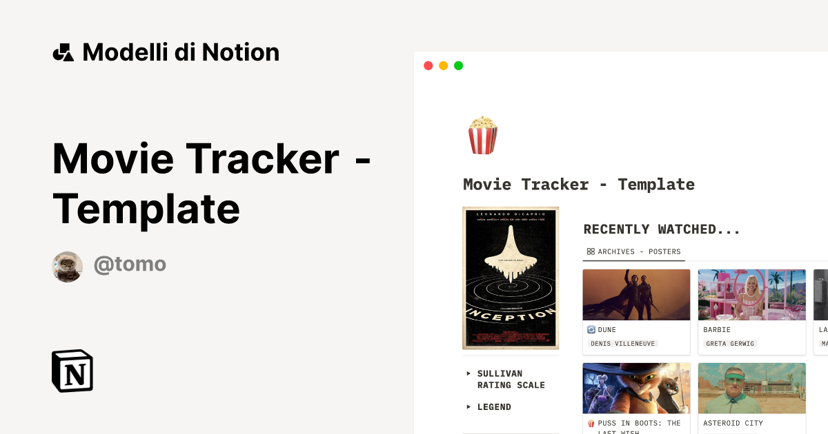 Modello Movie Tracker - Template | Marketplace Notion