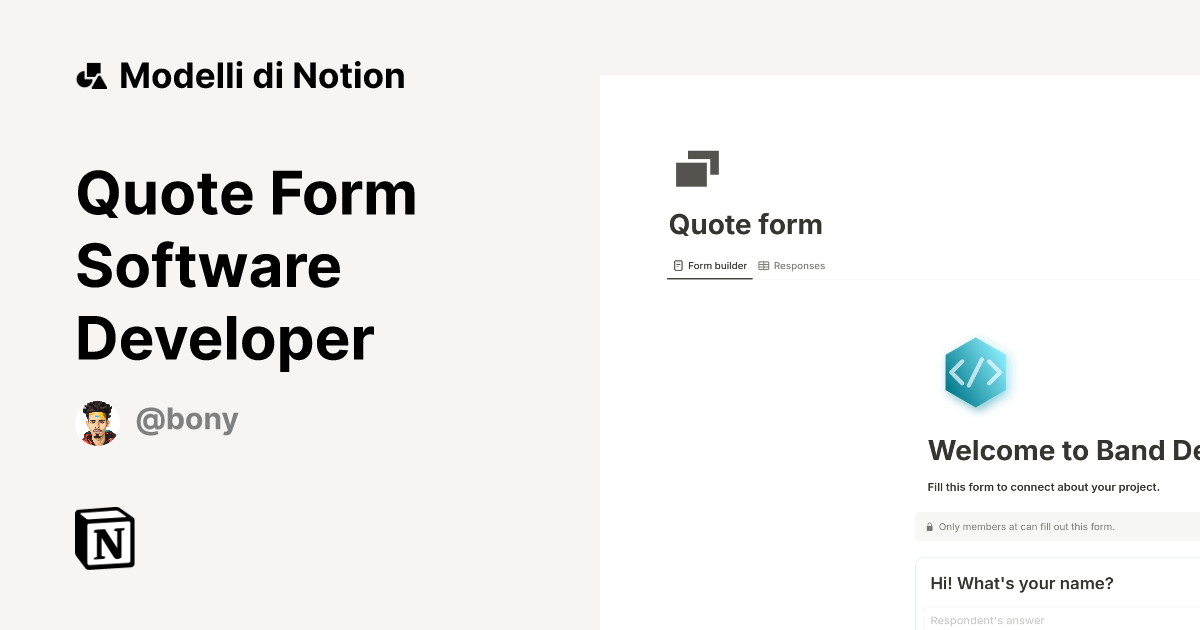 Modello Quote Form Software Developer | Marketplace Notion
