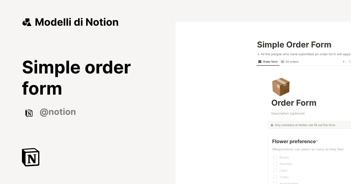 Modello Simple order form di Notion | Marketplace Notion
