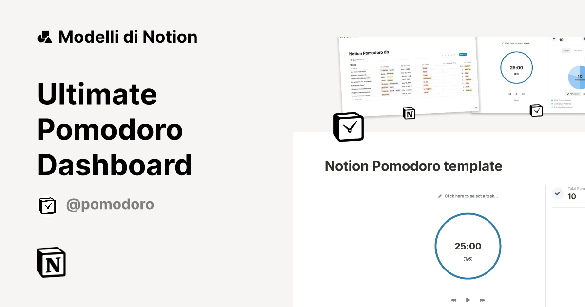 Modello Ultimate Pomodoro Dashboard | Marketplace Notion