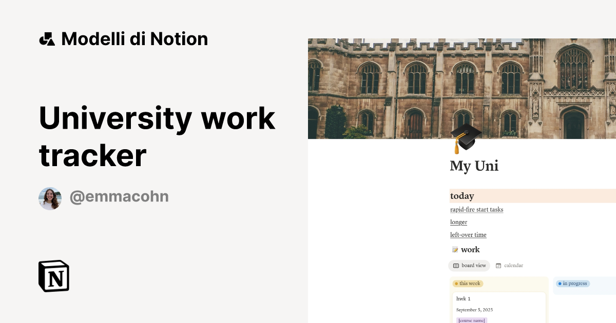 Modello University work tracker | Marketplace Notion