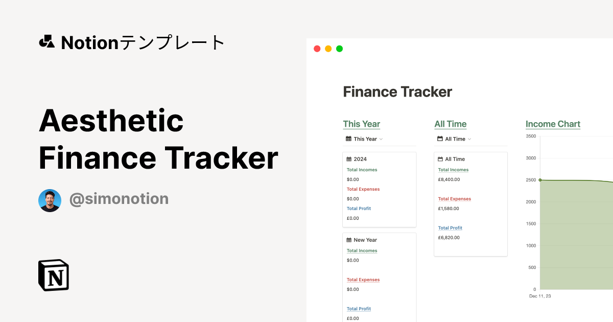 Aesthetic Finance Trackerテンプレート | Notion (ノーション)マーケットプレイス
