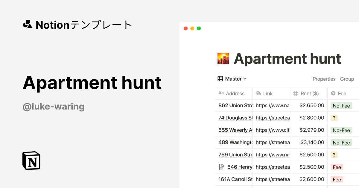 Apartment huntテンプレート | Notion (ノーション)マーケットプレイス