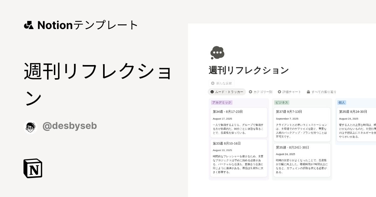 Weekly Reflectionテンプレート | Notion (ノーション)マーケットプレイス