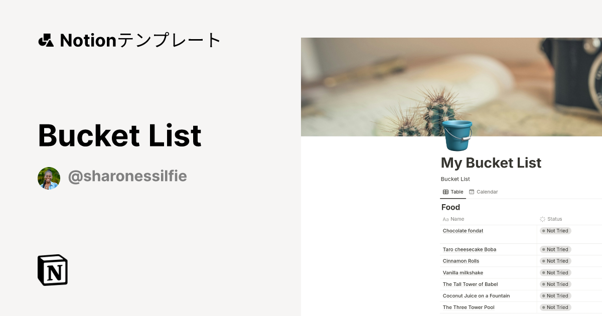 Bucket Listテンプレート | Notion (ノーション)マーケットプレイス