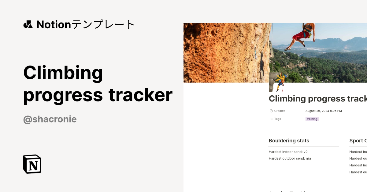 Climbing progress trackerテンプレート・作成者：shacronie | Notion (ノーション)マーケットプレイス