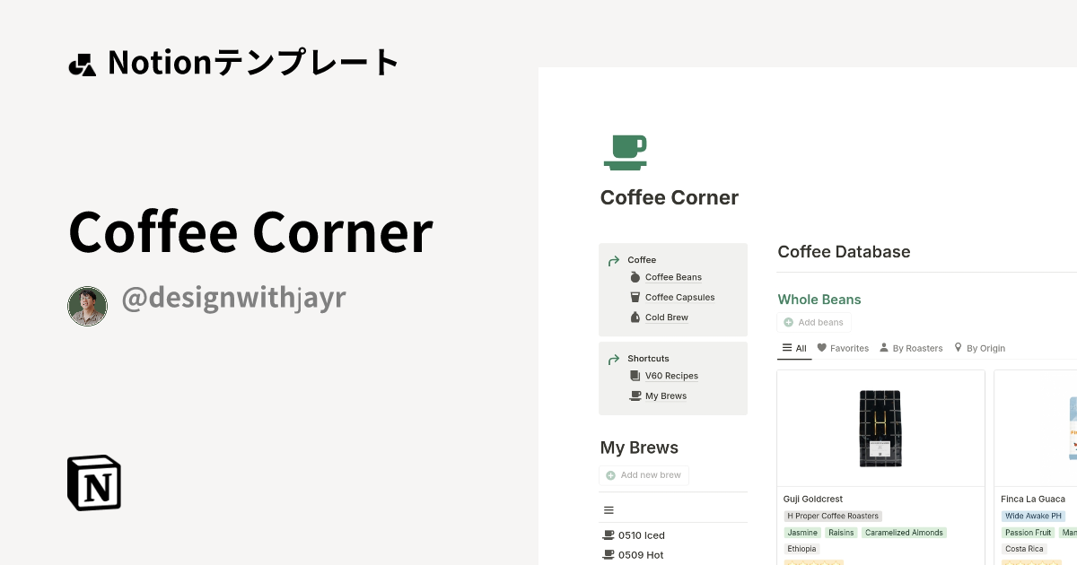 Coffee Corner テンプレート | Notion (ノーション)マーケットプレイス