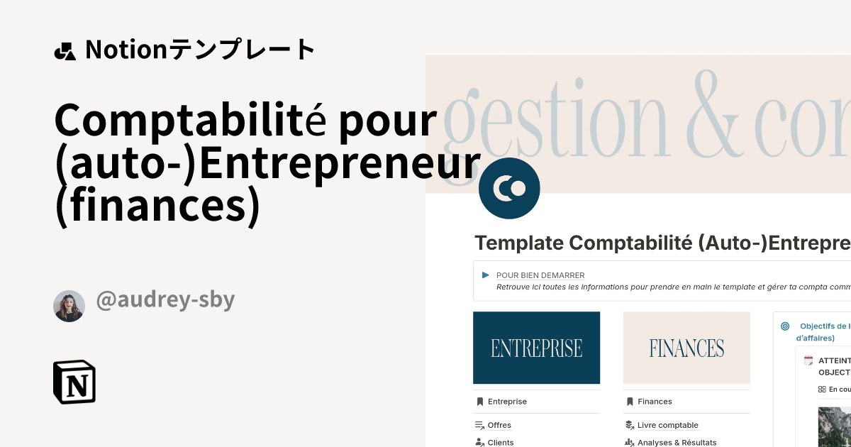 Comptabilité pour (auto-)Entrepreneur (finances)テンプレート・作成者：Audrey Saby | Notion (ノーション)マーケットプレイス