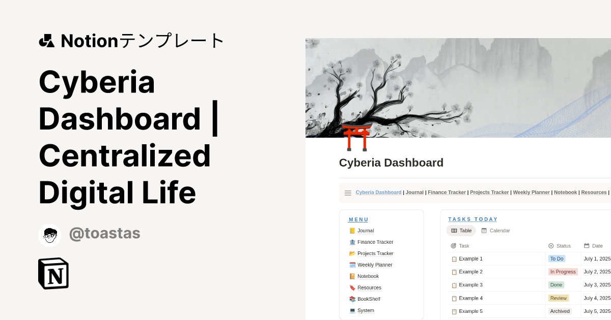 Cyberia Dashboard | Centralized Digital Lifeテンプレート・作成者：Toast | Notion ...