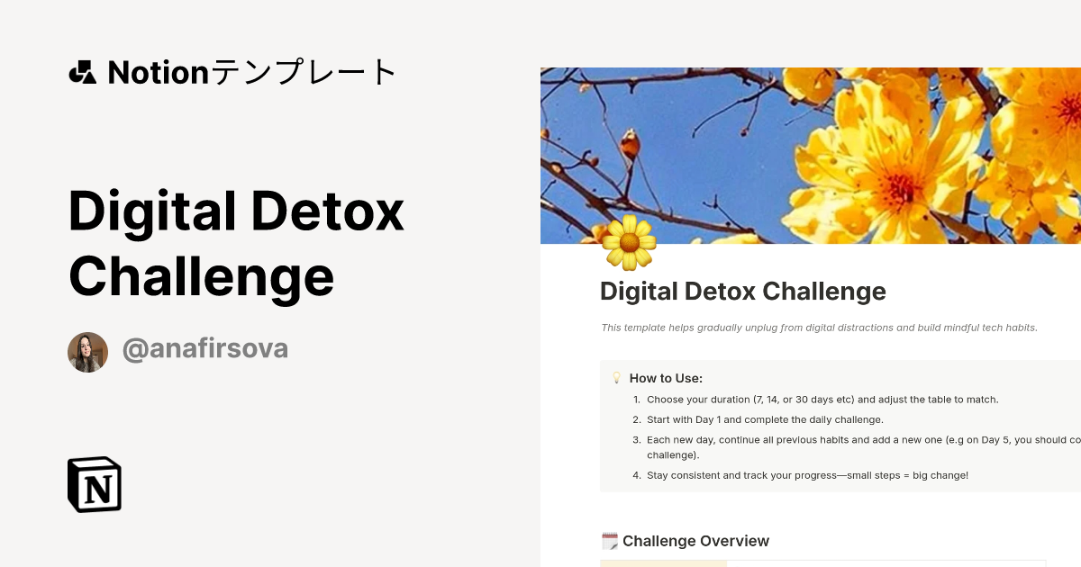 Digital Detox Challengeテンプレート | Notion (ノーション)マーケットプレイス
